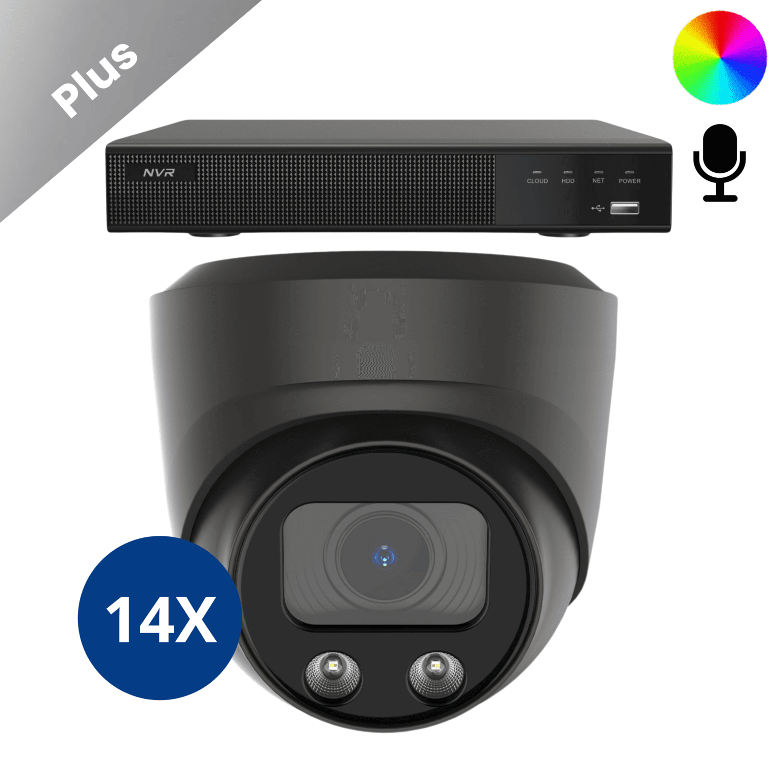 14x Sony Dome Plus AI-ISP Full Color 2K - Zwart - 24/7 in kleur