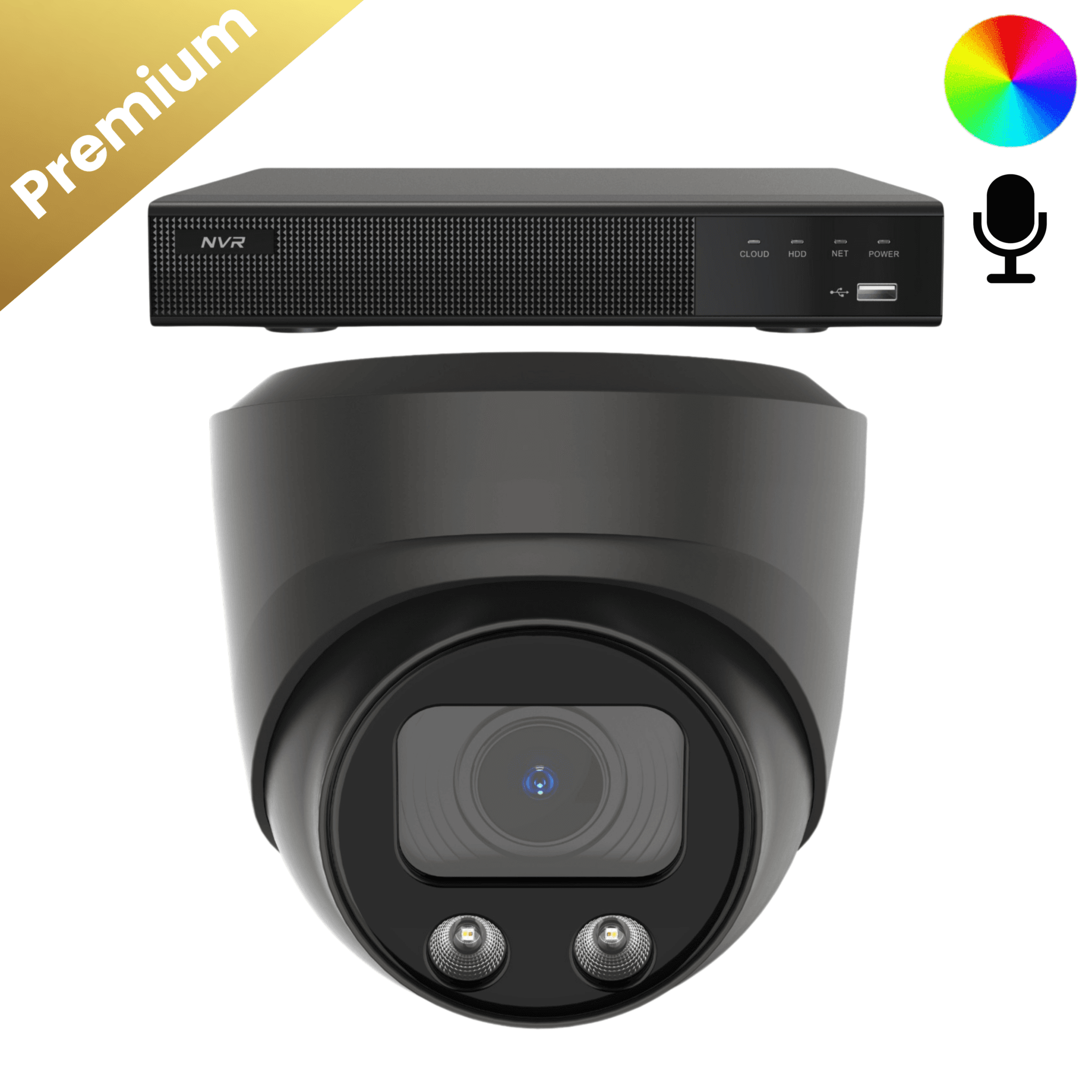 1x Premium Full Color 4K Beveiligingscamera set - Sony - Zwart