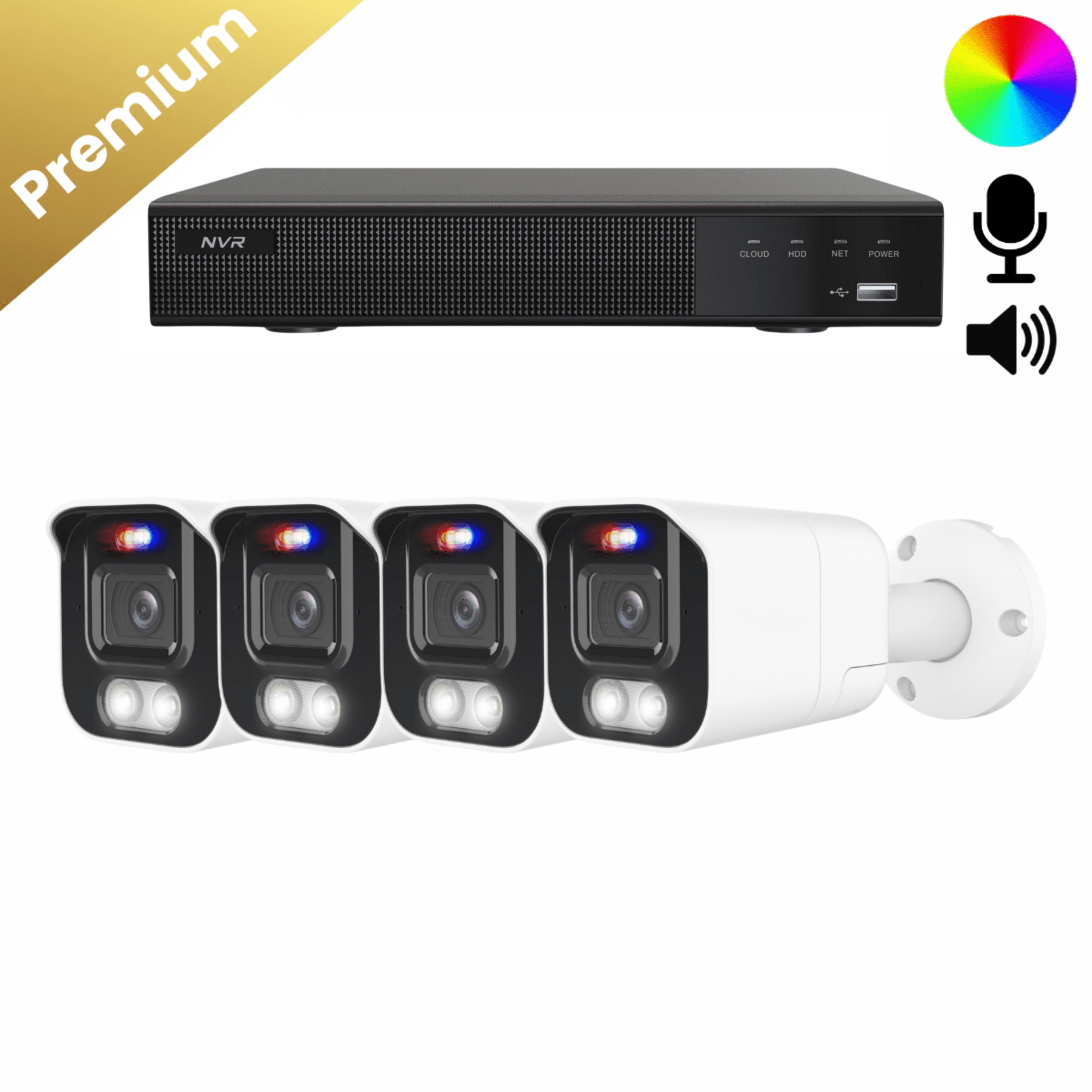 4x Bullet Premium 4K - Dual Light - Beveiligingscamera set - Wit