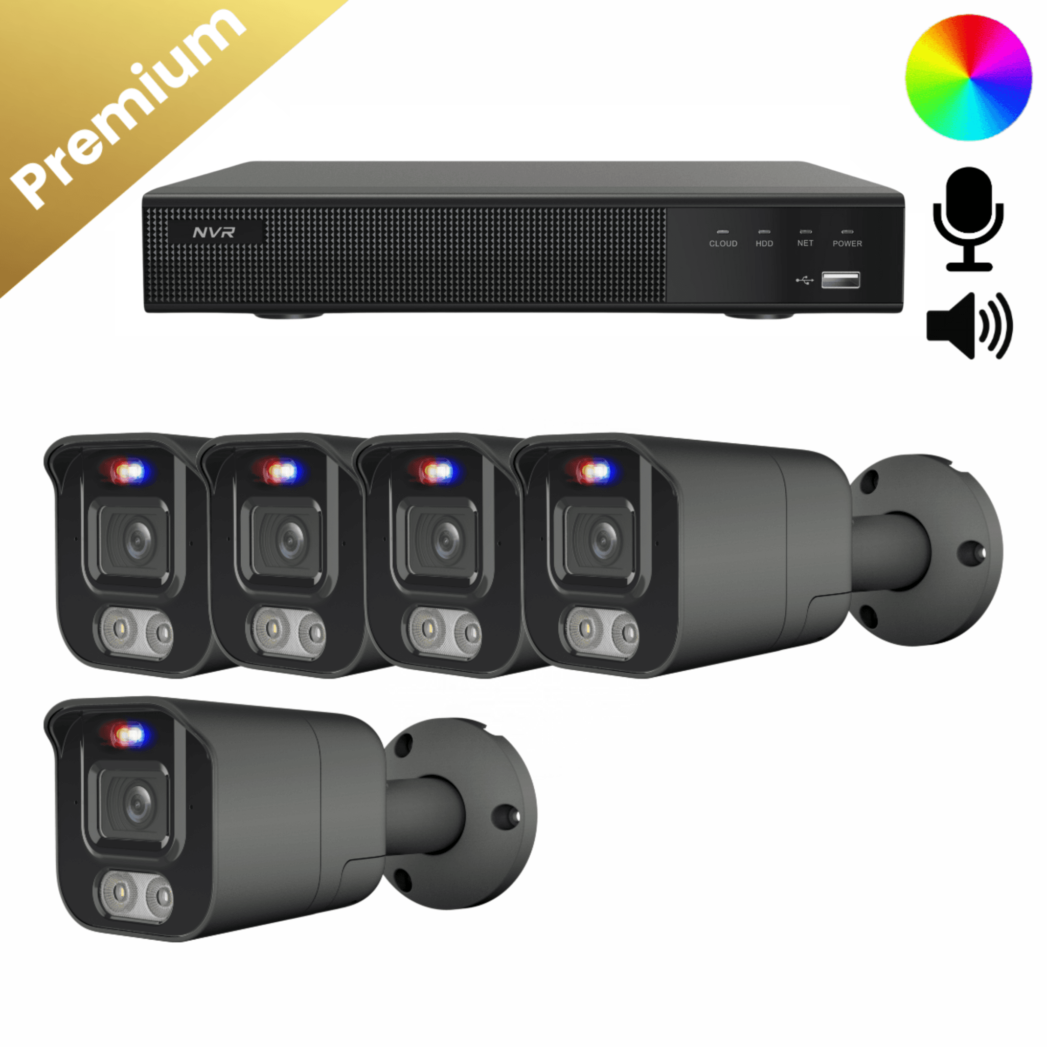 5x Premium Bullet Beveiligingscamera set - Draadloos- Sony 4K