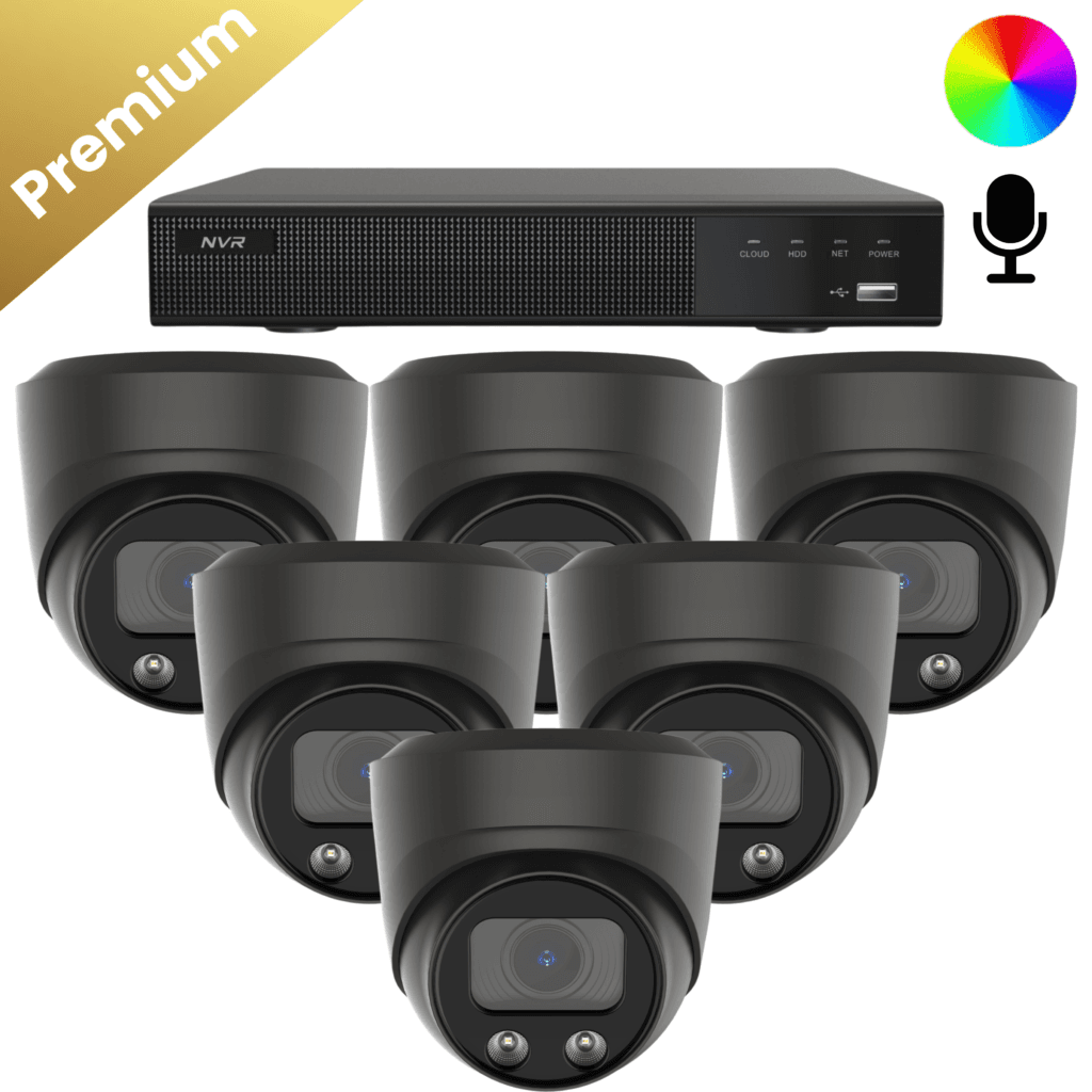 6x Draadloos Full Color 4k Premium Beveiligingscamera set - Zwart