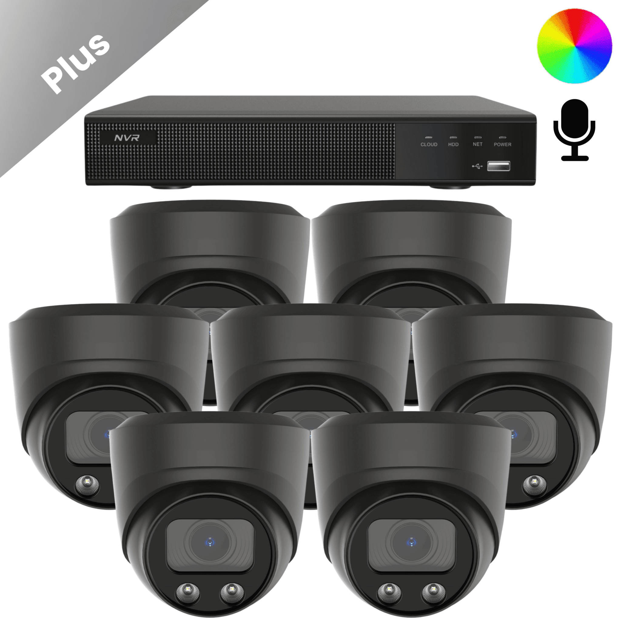 7x Sony Dome Plus AI-ISP Full Color 2K - Zwart - 24/7 in kleur